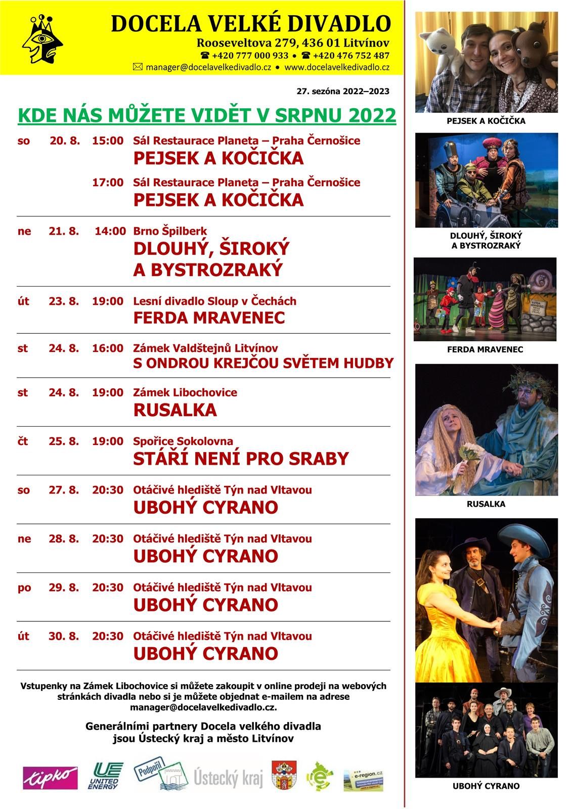 PROGRAM DOCELA VELKÉ DIVADLO SRPEN 2022 | Krušné hory
